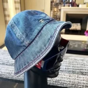 CHANEL. | Tops | Chanel Denim Bucket Hat With Cc Logo | Poshmark